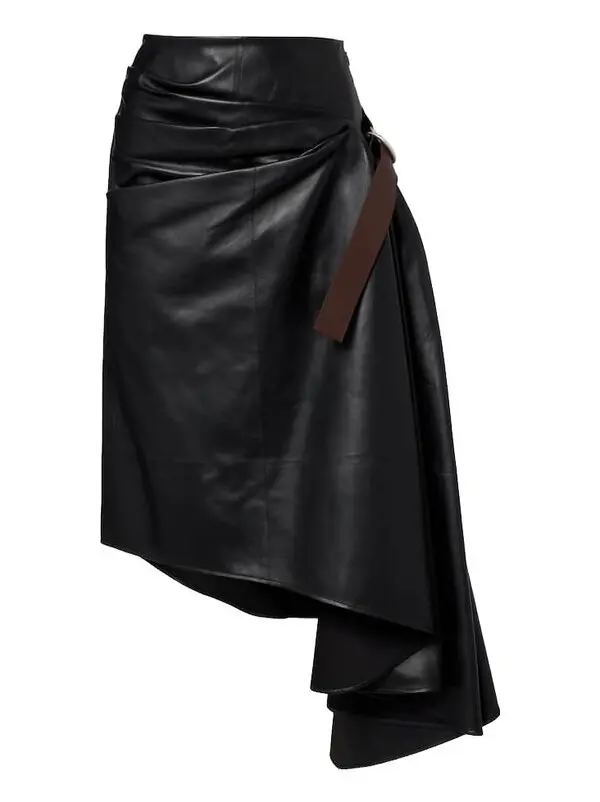 Loewe Asymmetric Draped Leather Midi Skirt - Black