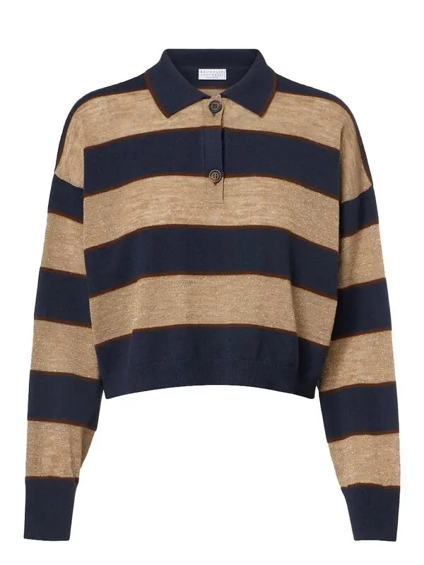 Brunello Cucinelli Wool, Cashmere, And Silk Polo Sweater - Blue