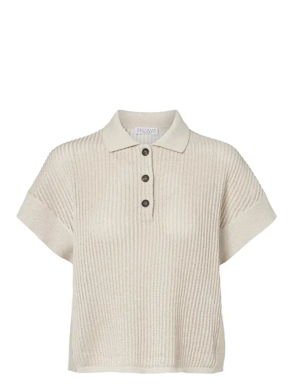 Brunello Cucinelli Cotton-blend Lamé Polo Shirt - Beige