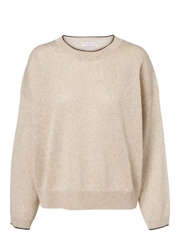 Brunello Cucinelli Sequined Linen-blend Sweater - Beige