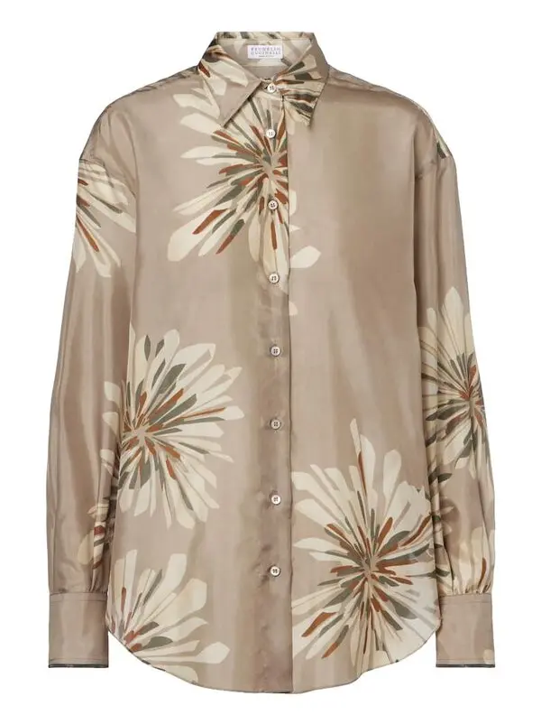 Brunello Cucinelli Floral Print Silk Shirt - Green