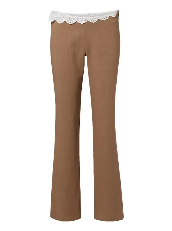 Magda Butrym Lace-trimmed Straight Wool Pants - Beige