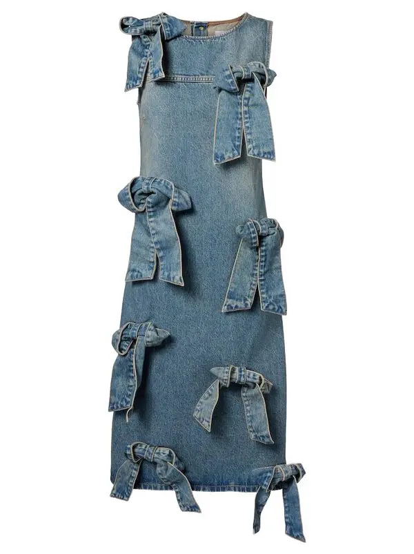 GANNI Bow-detail Denim Midi Dress - Blue