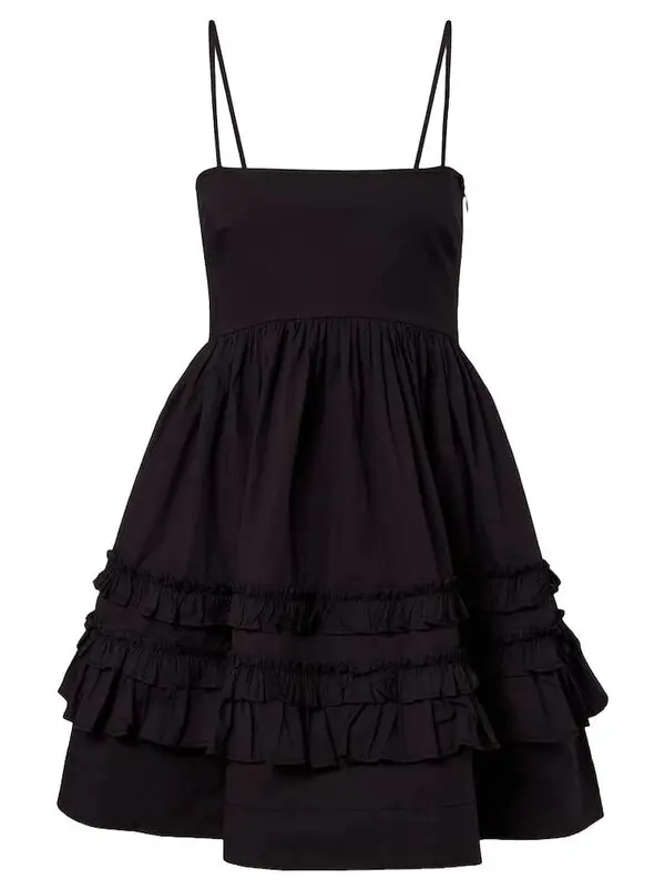 GANNI Ruffled Cotton-blend Minidress - Black