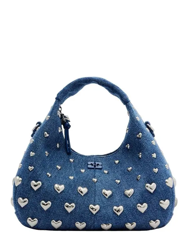 GANNI Mini Studded Denim Top Handle Bag - Blue