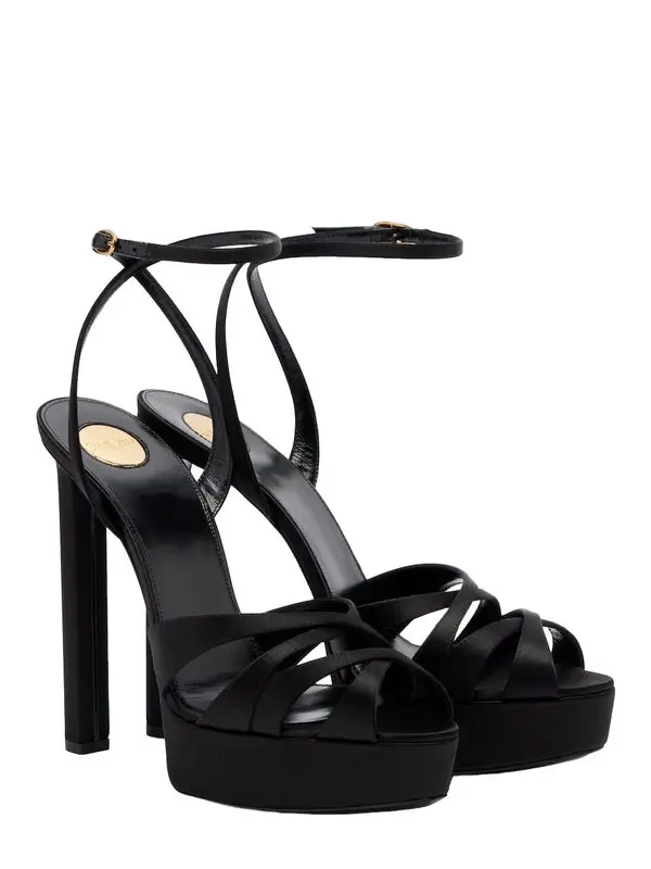 Saint Laurent Satin Platform Sandals - Black