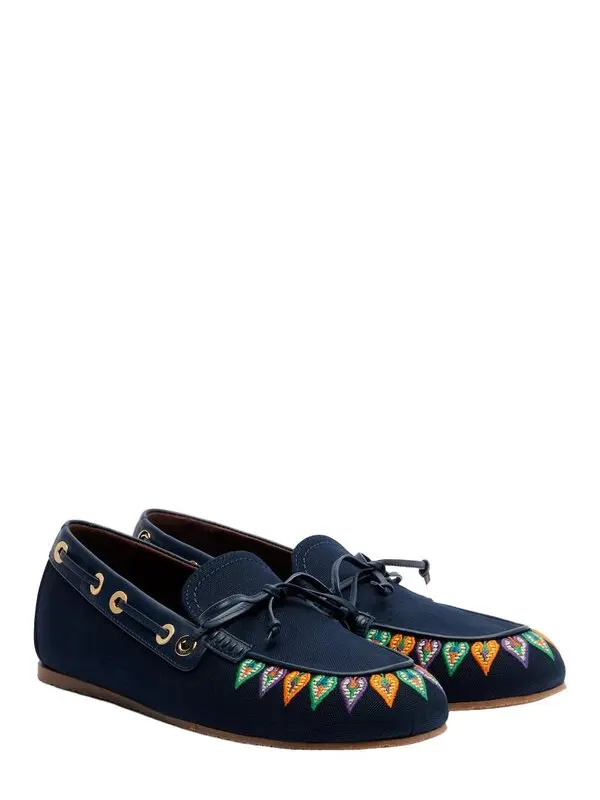 Etro Embroidered Canvas Boat Shoes - Blue