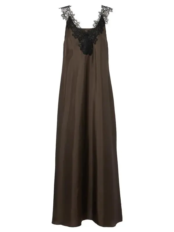 RÓHE Lace-trimmed Silk Maxi Dress - Brown