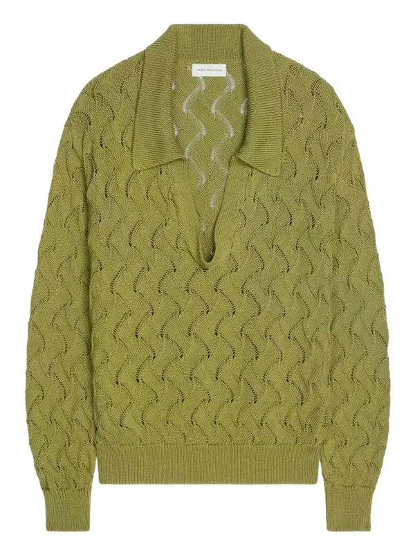 Dries Van Noten Polo-collar Long-sleeve Sweater - Green