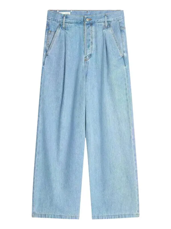 Dries Van Noten Pleated Wide Leg Jeans - Blue