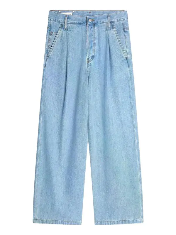 Dries Van Noten Pleated Wide Leg Jeans - Blue