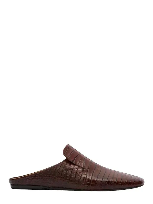 Dries Van Noten Embossed Leather Mules - Brown