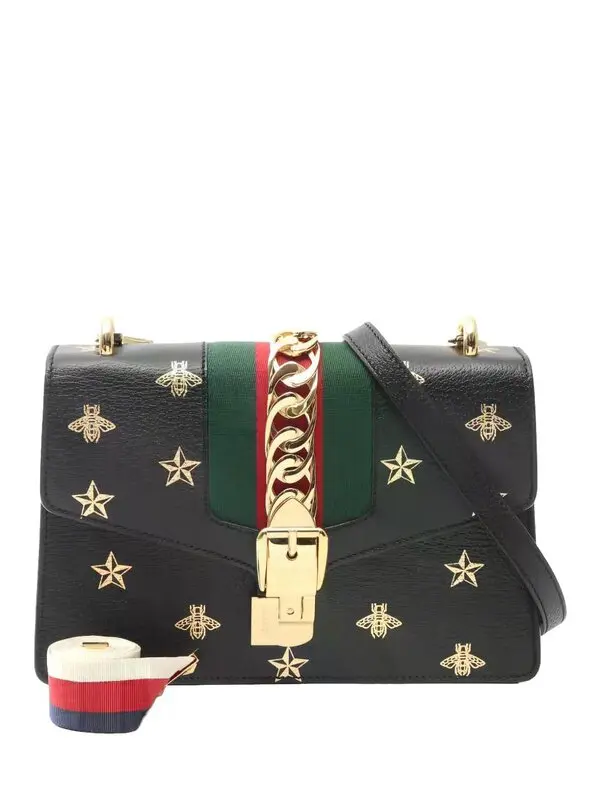 Gucci 2010s Bee And Star Embellished Shoulder Bag - Black