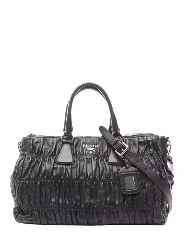 Prada 2010s Gaufre Leather Tote Bag - Black