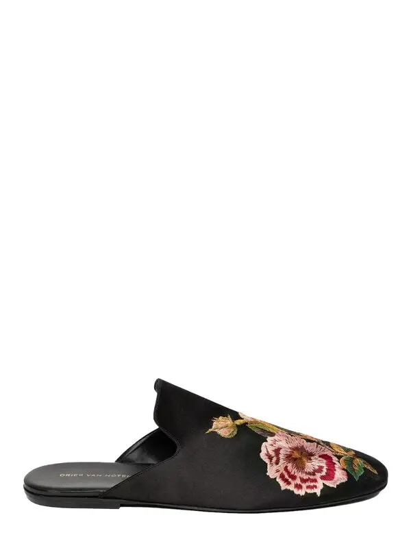 Dries Van Noten Floral-embroidered Mules - Black