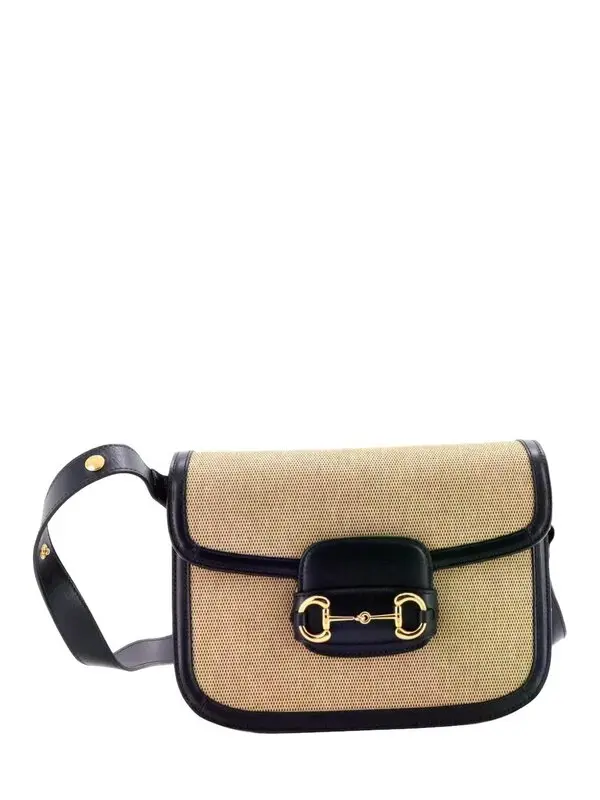 Gucci Horsebit 1955 Canvas And Leather Small Shoulder Bag - Neutrals