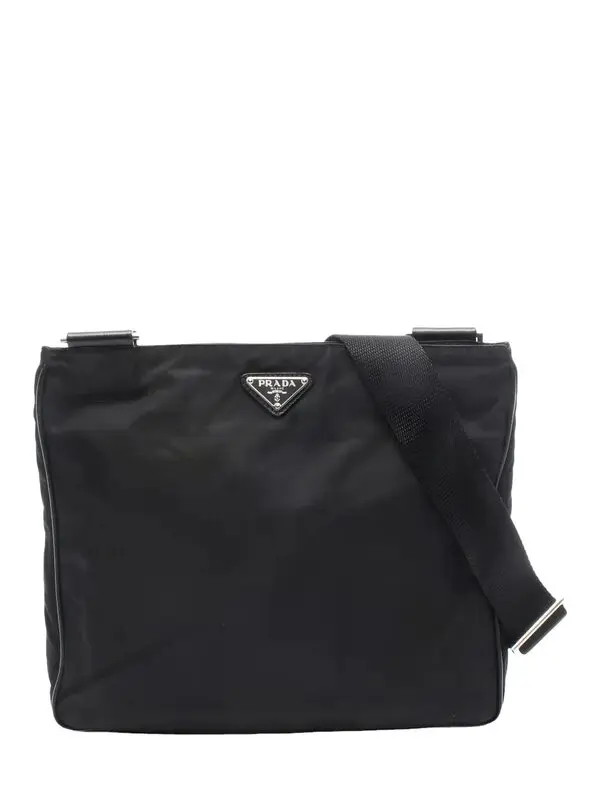 Prada 2010s Leather And Nylon Shoulder Bag - Black