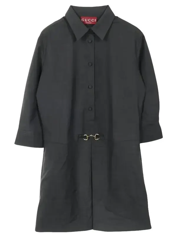 Gucci 2010s Horsebit Wool Midi Shirt Dress - Grey