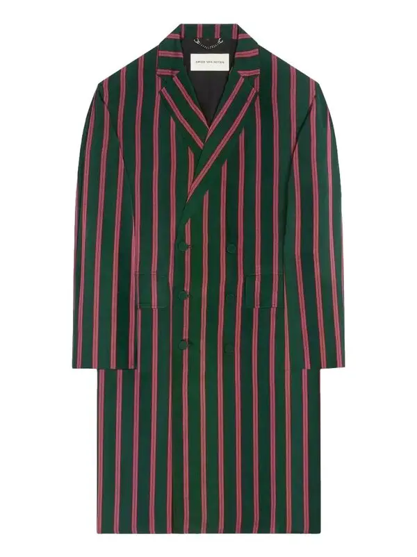 Dries Van Noten Striped Double-breasted Coat - Green