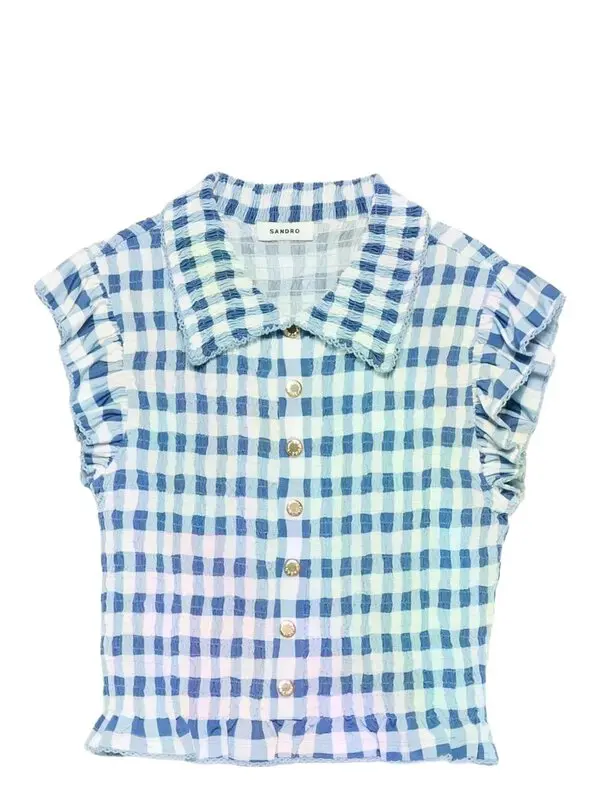Sandro Gingham Ruffled Shirt - Blue
