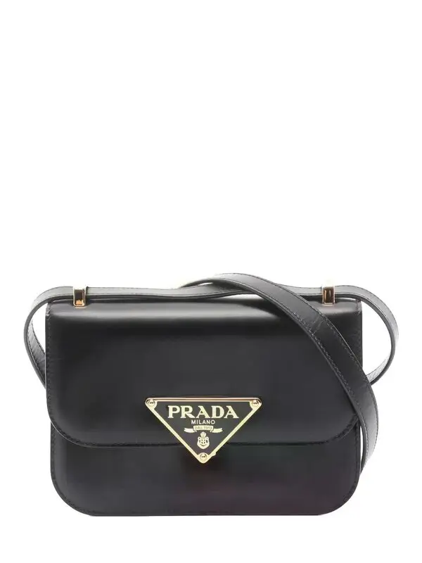 Prada 2010s Emblèm Leather Shoulder Bag - Black