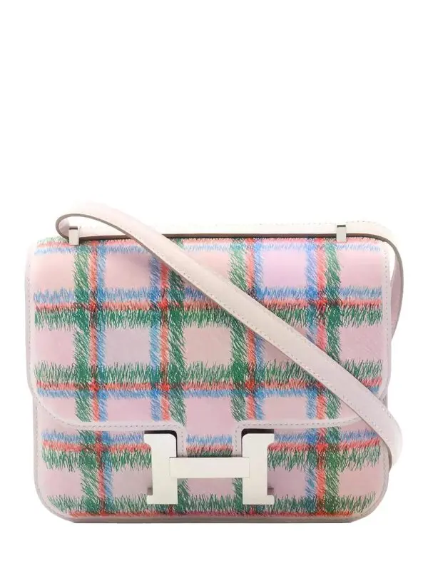 Hermès 2025 Mini Constance 3 Tartan Shoulder Bag - Pink