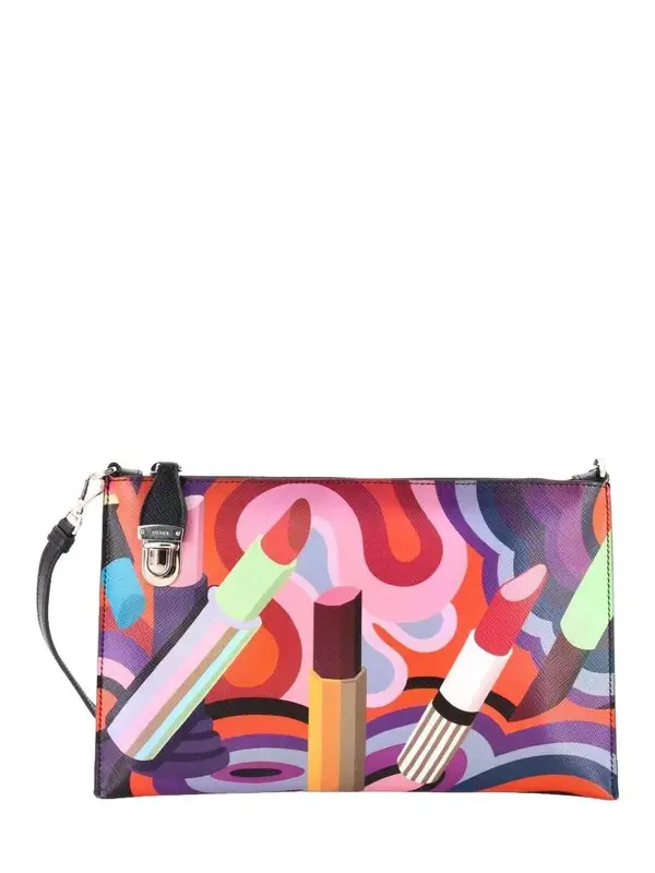 Prada Push Lock Zip Pochette Printed Saffiano Shoulder Bag - Multicolour
