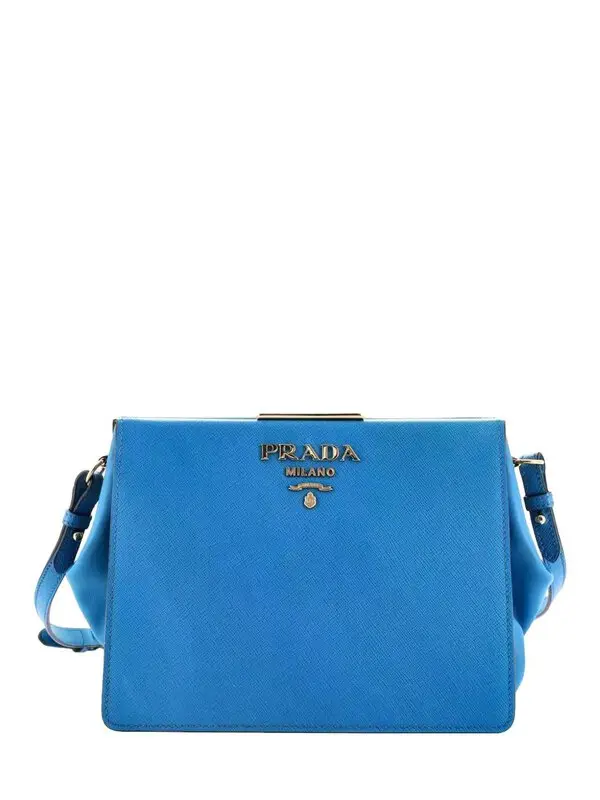 Prada Light Frame Shoulder Bag Saffiano Leather Small Crossbody Bag - Blue