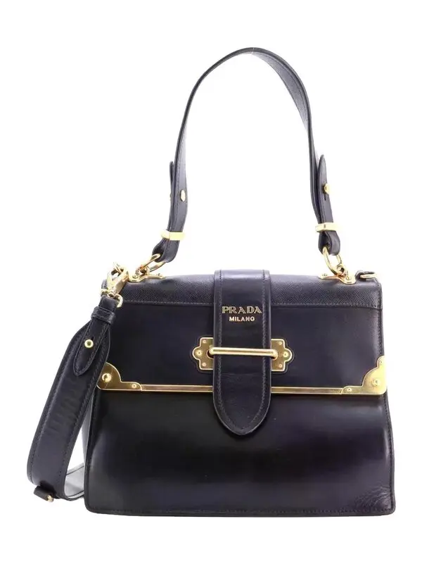 Prada Cahier Convertible City Calf And Saffiano Medium Shoulder Bag - Black