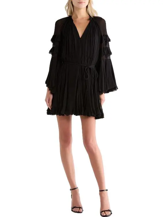 Alice + Olivia Adaline Ruffle Long Sleeve Minidress - Black