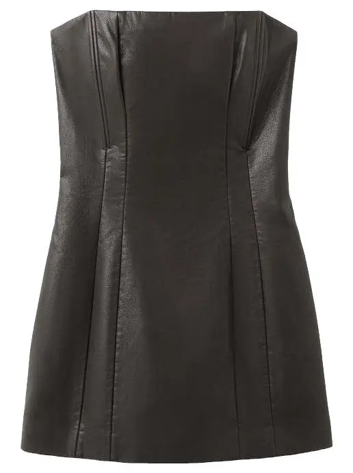 Mango Strapless Faux Leather Mini Dress - Chocolate