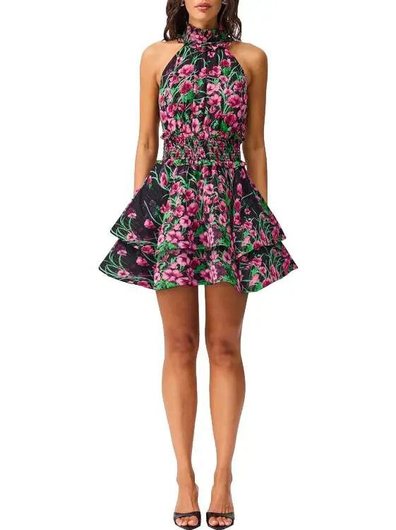 ELLIATT Floral Metallic Minidress - Black Multi