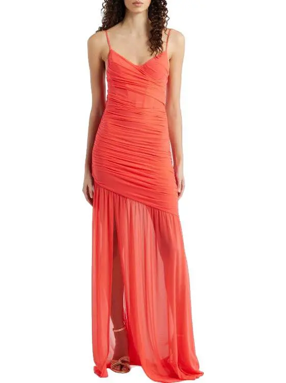 Black Halo Kristen Shirred Gown - Coral