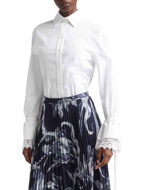 Erdem Tie Cuff Cotton Button-up Shirt - White