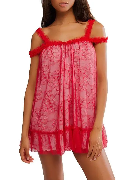 Free People Heartbreaker Mini Slip Chemise - Red Combo