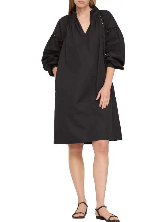 Lafayette 148 New York Soutache Trim Organic Cotton Poplin Popover Dress - Black