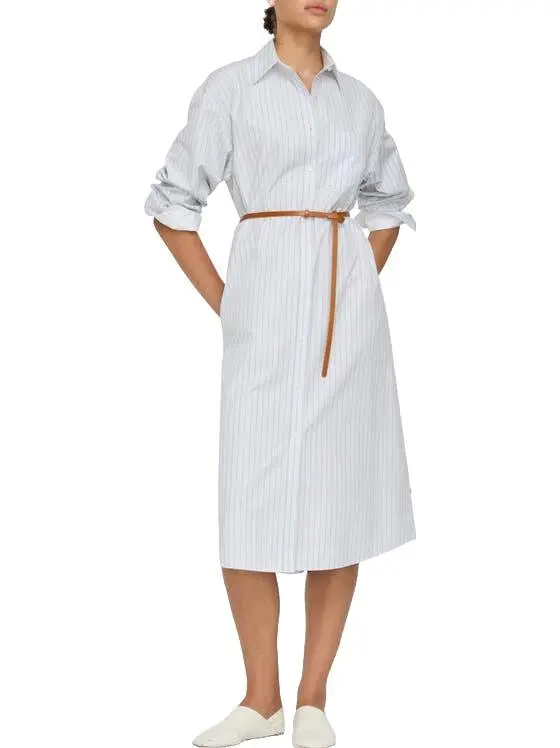 Lafayette 148 New York Aurora Stripe Cotton Poplin Shirtdress - Glacier Blue Multi