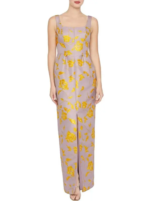 KAY UNGER Indiana Floral Column Gown - Lilac Mist/gold Honey