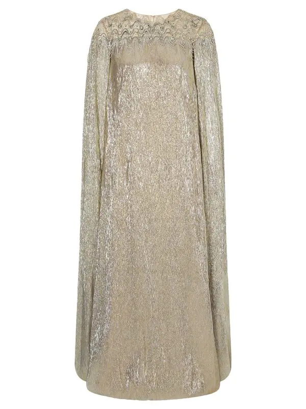 Oscar De La Renta Cape-effect Crystal And Sequin-embellished Lamé Gown - Silver