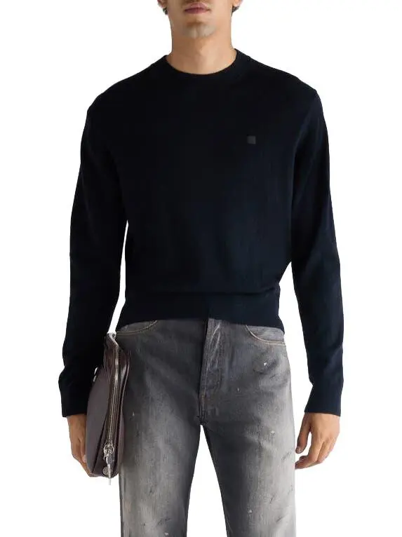 Acne Studios Kalas Core Face Patch Wool & Yak Hair Sweater - Black
