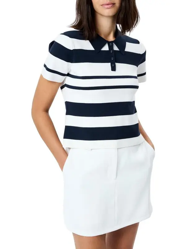 French Connection Striped Knit Polo - Summer White-marine