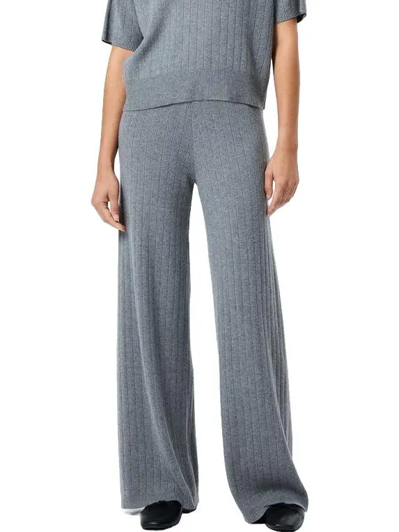 French Connection Javiar Rib Knit Wide Leg Pants - Medium Heather Grey