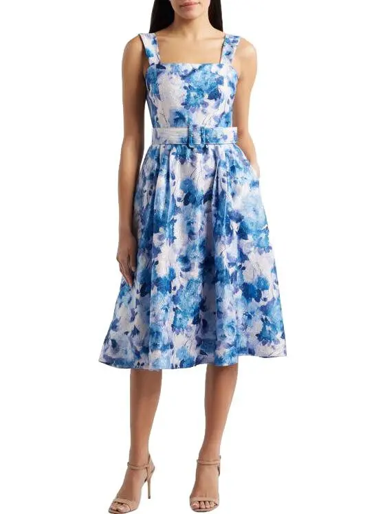 TAHARI ASL Floral Crinkle Dress - Blue Multi