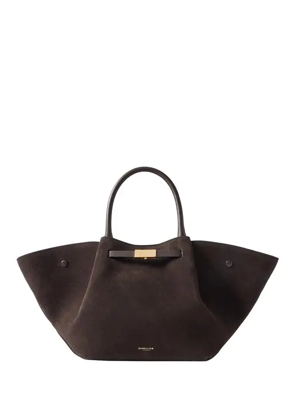 DEMELLIER The New York Midi Leather-trimmed Suede Tote - Brown