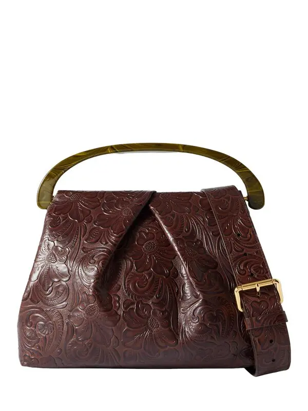 Dries Van Noten Embossed Leather Shoulder Bag - Brown