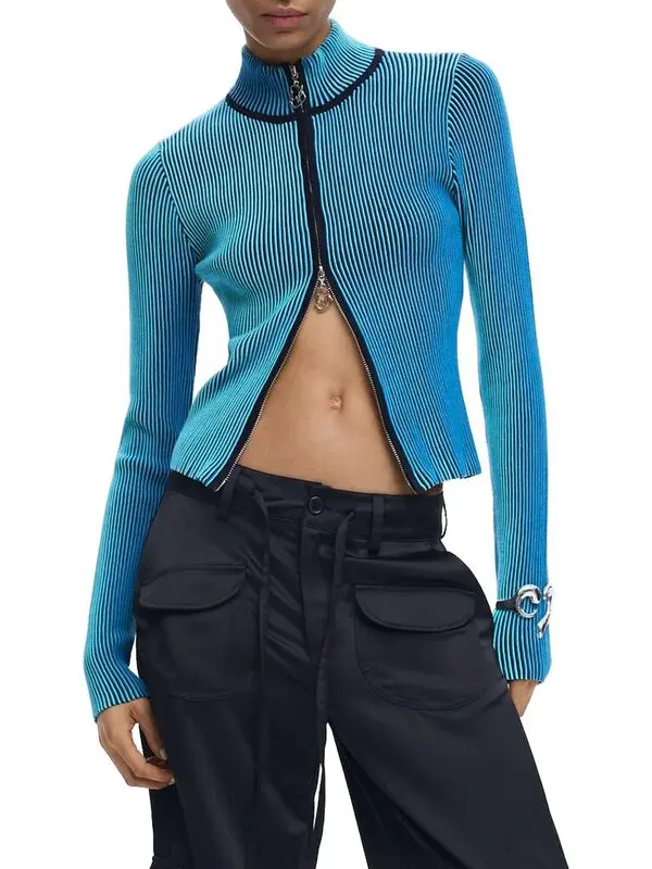 Desigual Ribbed Jacket With Front Zip - Blue