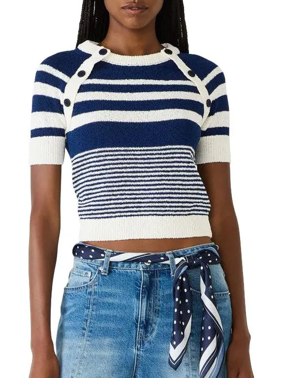 Steve Madden Rayna Stripe Short Sleeve Sweater - Marine