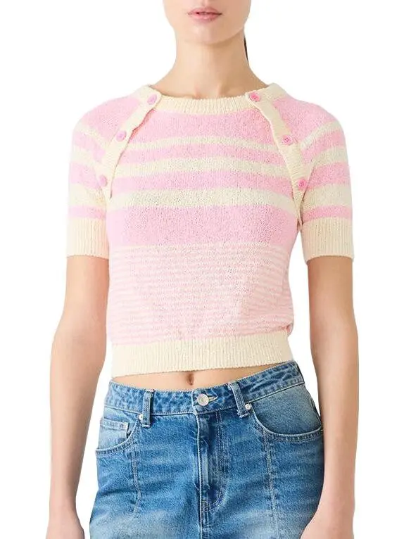 Steve Madden Rayna Stripe Short Sleeve Sweater - Pink Taffy