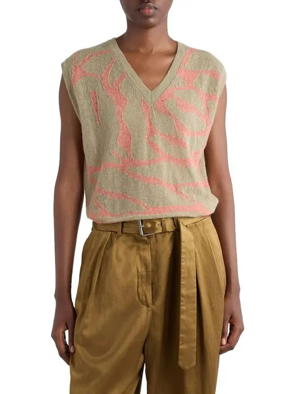 Dries Van Noten Rose Jacquard Sweater Vest - Olive