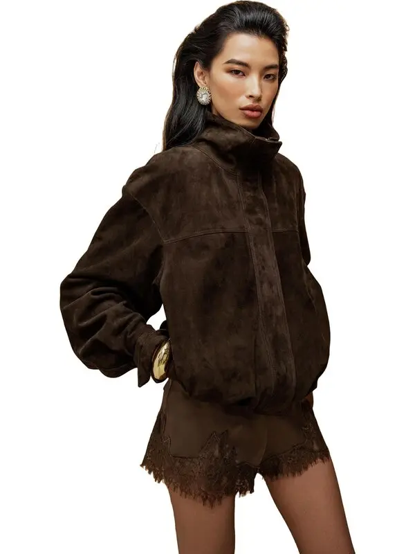 REFORMATION Veda Kendall Suede Jacket - Brown